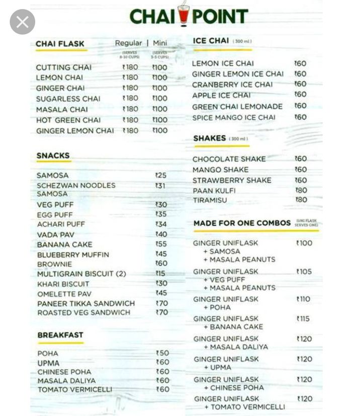 Chai Point Menu and Price List for Central Bangalore, Bengaluru ...