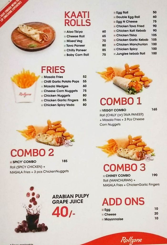 Roll Zone Menu and Price List for Hitech City, Hyderabad | nearbuy.com