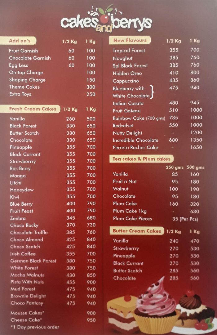 Cakes And Berrys Menu And Price List For Porur Chennai Nearbuy