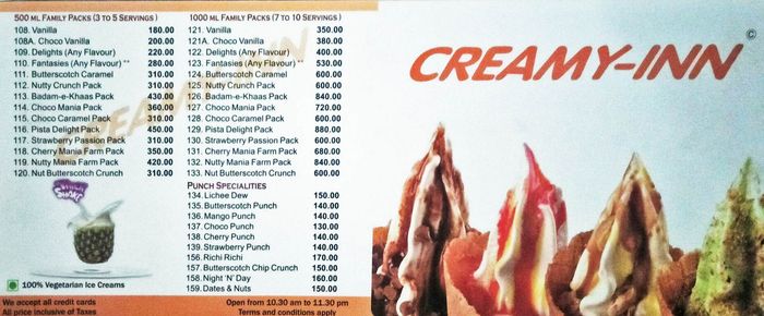 Creamy Inn Menu and Price List for Chetpet, Chennai | nearbuy.com