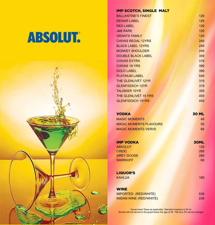 Only Bar Restaurant Menu and Price List for Nehru Place, New Delhi ...